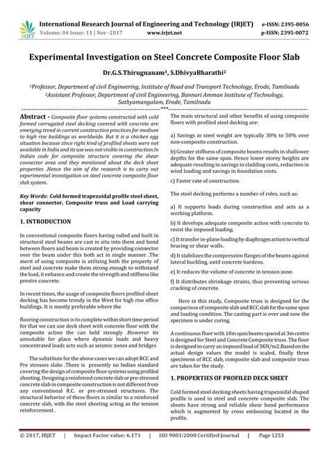 Experimental Investigation On Steel Concrete Composite Floor Slab Pdf Civil Engineering