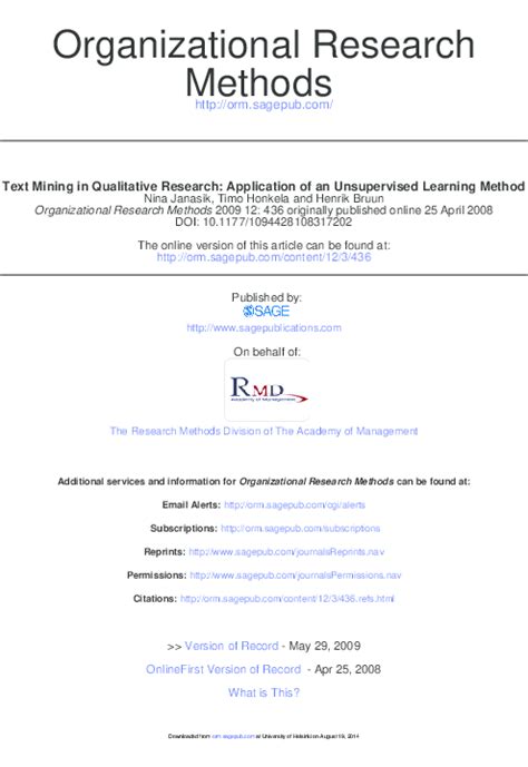 Pdf Text Mining In Qualitative Research Application Of An