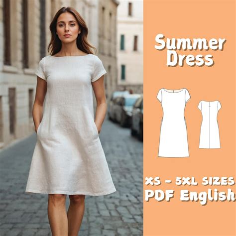 Linen Dress Sewing Pattern With Pockets Beginner A Line Sundress Pdf