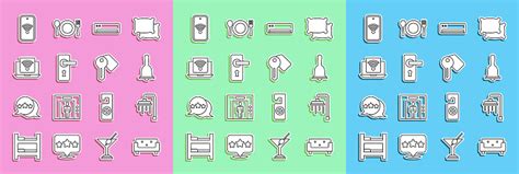 세트 라인 소파 샤워 호텔 서비스 벨 에어컨 도어 핸들 무선 노트북 Wifi 무선 및 도어 잠금 키 아이콘모바일 벡터 1위에 대한 스톡 벡터 아트 및 기타 이미지 Istock