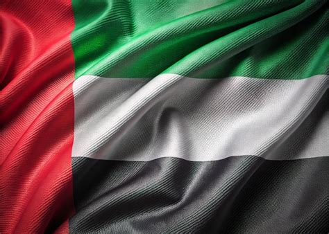 Close Up Waving Flag Of United Arab Emirates Flag Symbols Of United