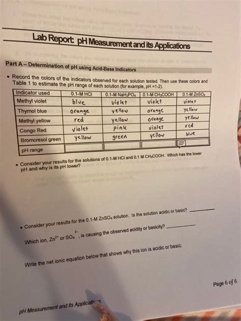 Solved Lab Report Ph Measurement And Its Applications Part