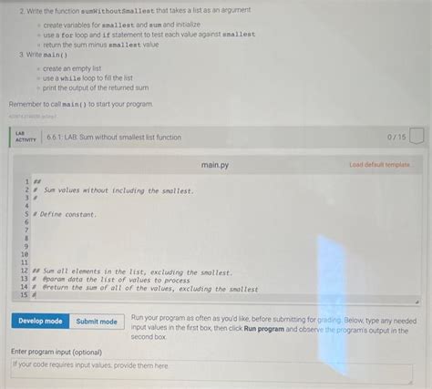 Solved 66 Lab Sum Without Smallest List Functionin Zylabs
