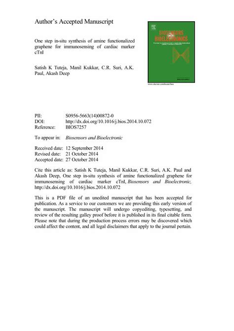 Pdf One Step In Situ Synthesis Of Amine Functionalized Graphene For