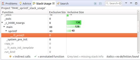 Ccscc1310 Stack Usage Missing When Printfsupport Nofloat Code