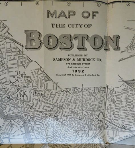 Boston Massachusetts C 1932 Arrow Map Detailed City Plan Folding Map
