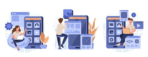 App Development Concept Set Developers Write Code Testing Create Page