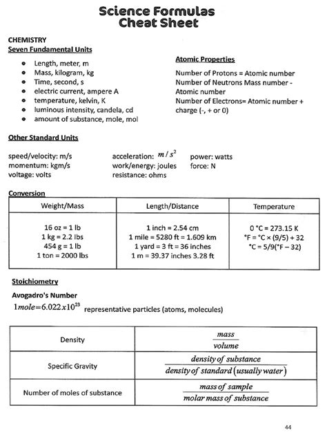 Science Formulas Pdf