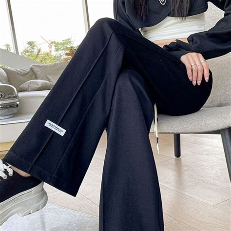 탄성 허리 스트레이트 하이 웨이스트 캐주얼 스포츠 바지 여성용 하이 웨이스트 와이드 레그 팬츠 가을 겨울 2022 봄 가을 Aliexpress