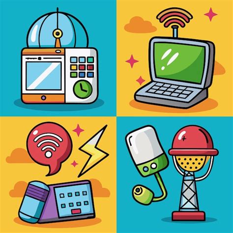 A Colorful Illustration Of Various Communication Devices Premium Ai Generated Vector