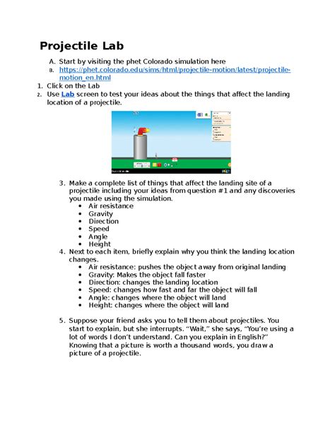 Lab Abc Projectile Lab A Start By Visiting The Phet Colorado Simulation Here B Studocu