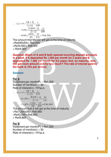 Icse Class 10 Maths Exercise 2a Banking Recurring Deposit