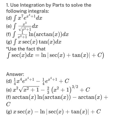 solved use integration by parts to solve the following