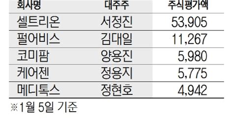 셀트리온 가치 급등서정진 주식자산 5조로
