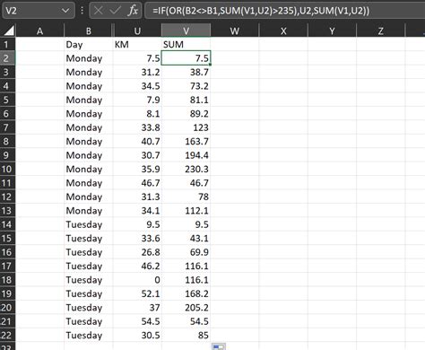 Excel Adding Series In A Table And Breaking Again When The Value Reaches 230 To Start Again