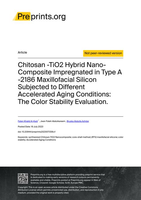 Pdf Chitosan Tio2 Hybrid Nano Composite Impregnated In Type A 2186 Maxillofacial Silicon