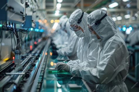 premium photo factory assembly line workers wearing protective clothing