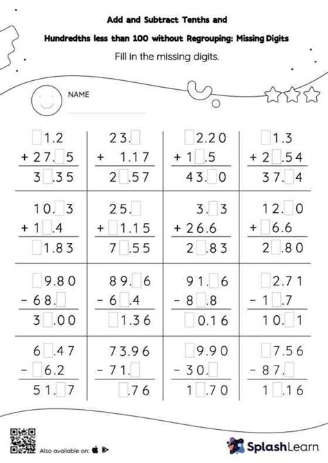 Add And Subtract Tenths And Hundredths Less Than 100 Without Regrouping