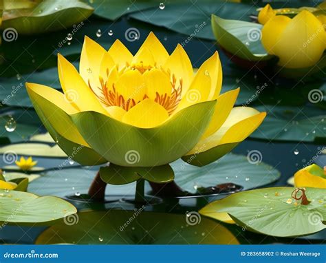 Lovely Yellow Color Big Lotus Flower Stock Illustration Illustration