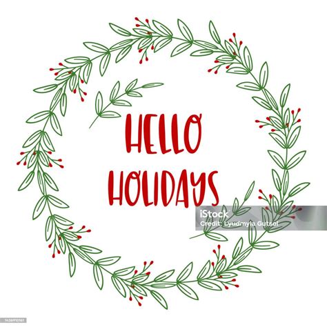 안녕하세요 휴일 텍스트와 둥근 꽃 프레임 축제 장식 나무 문 표지판 인쇄 및 절단을 위한 낙서 그리기의 윤곽선 나뭇 가지 나뭇잎