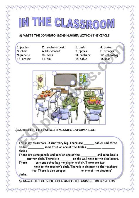In The Classroom School Objects Prepositions Esl Worksheet By Sandramendoza