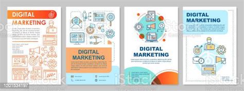 디지털 마케팅 브로셔 템플릿 레이아웃입니다 Smm 타겟팅 전단지 소책자 선형 그림이있는 전단지 인쇄 디자인 잡지 연례 보고서 광고 포스터에 대한 벡터 페이지 레이아웃 인포