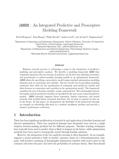 Janos An Integrated Predictive And Prescriptive Modeling Framework