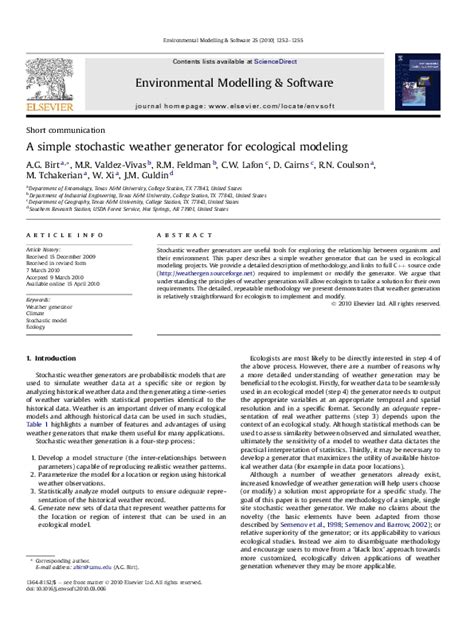 Pdf A Simple Stochastic Weather Generator For Ecological Modeling