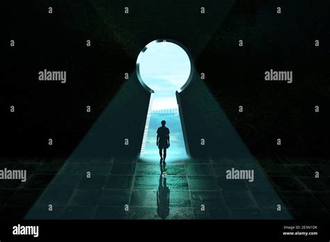 Man Walking Through Key Hole