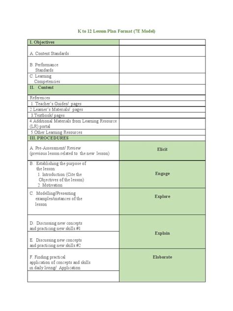 K To 12 Lesson Plan Format Pdf