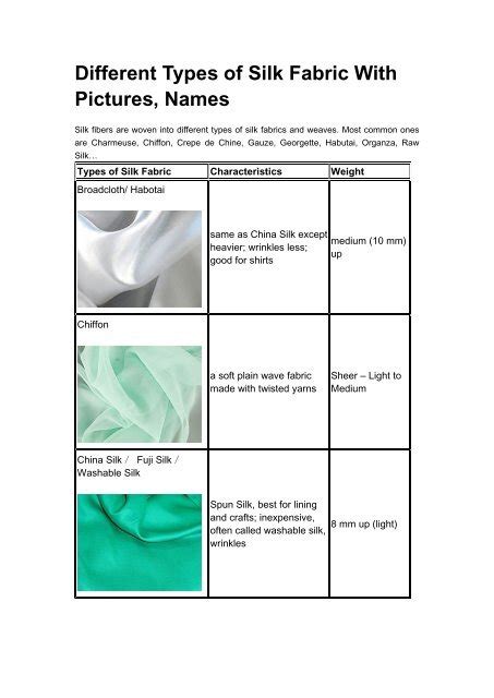 Different Types Of Silk Fabric With Pictures