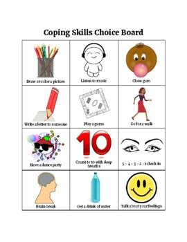 Coping Skills Choice Board By Amy Vermeersch Teachers Pay Teachers