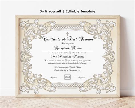 Editable First Sermon Certificate Preaching Ministry Etsy Canada