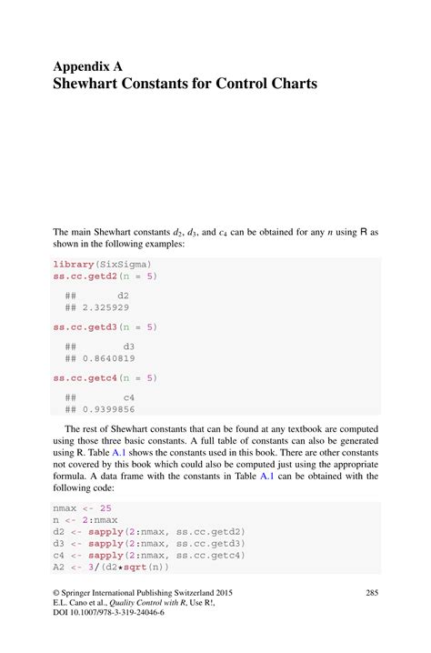 Appendix A Shewhart Constants For Control Charts Docslib