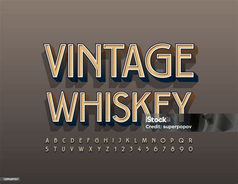 벡터 우아한 라벨 빈티지 위스키 구식 알파벳 문자 및 숫자 세트 라벨에 대한 스톡 벡터 아트 및 기타 이미지 라벨 아일랜드 문화 위스키 Istock