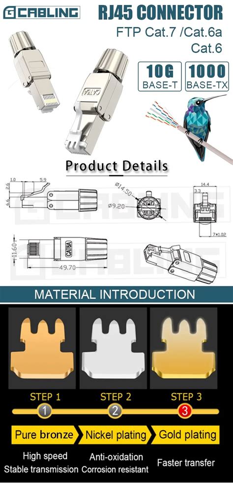 Gcabling Cat6 Cat6a Network 8p8c Rj45 Plug Toolless Ftp Cat7 Ethernet Rj45 Connector Gcabling