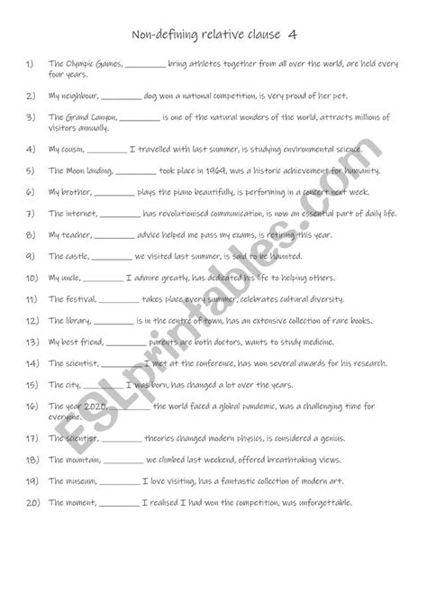 Non Defining Relative Clause 4 Esl Worksheet By Anthoni