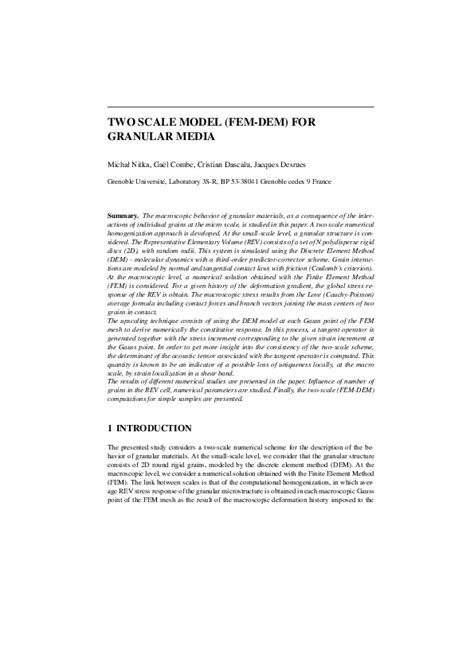 Pdf Two Scale Model Fem Dem For Granular Media