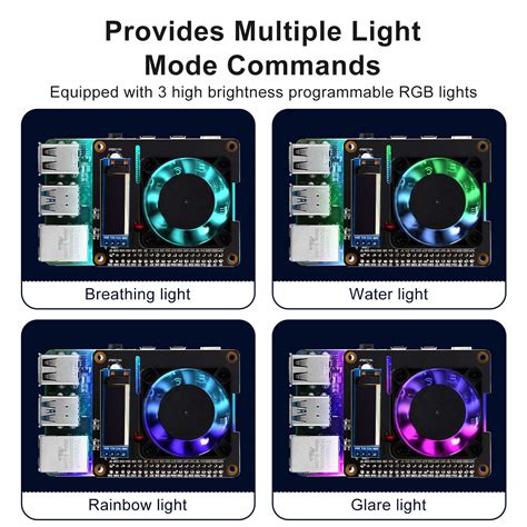 Seamuing Raspberry Pi 4B Cooling Fan Raspberry Pi Cooler Raspberry Pi RGB Cooling Hat RPI GPIO