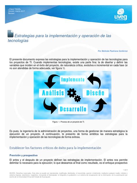 Estrategias Para La Implementación Y Operación De Las Tecnologías Pdf