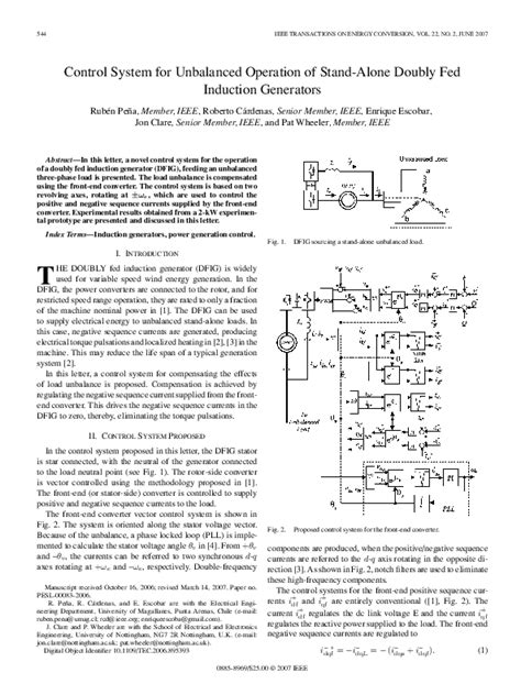 Pdf Control System For Unbalanced Operation Of Stand Alone Doubly Fed Induction Generators