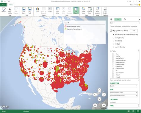 PowerMap Customer Saturation Bubble Plots Data Capture Map Scene