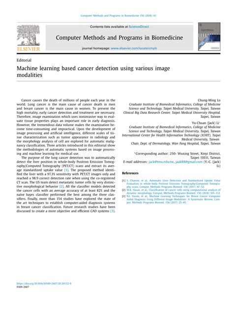 Pdf Machine Learning Based Cancer Detection Using Various Image Modalities