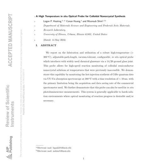Pdf A High Temperature In Situ Optical Probe For Colloidal