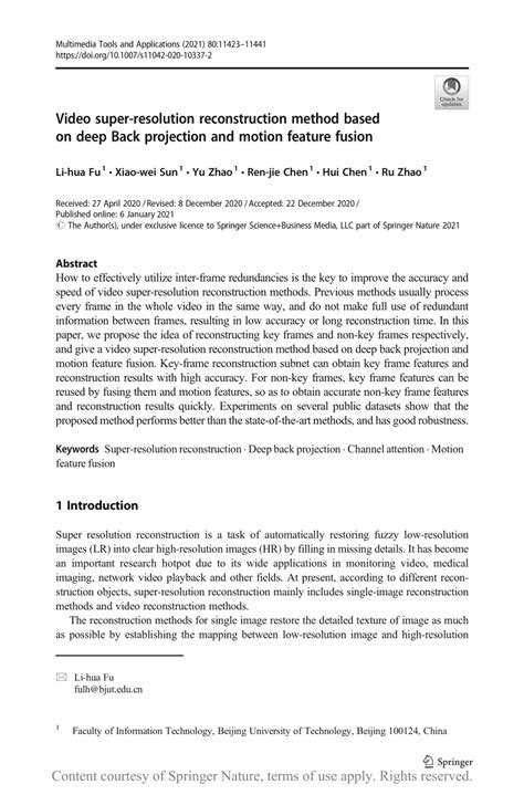 Video Super Resolution Reconstruction Method Based On Deep Back Projection And Motion Feature
