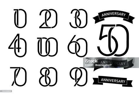 기념일 픽토그램 아이콘의 집합입니다 평면 디자인입니다 40 50 60 70 80 90 년 생일 로고 라벨 흑백 스탬프 벡터