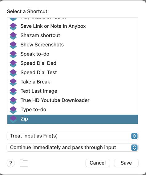 Passing Filesfolders From Alfred To Shortcuts For Making An Archive