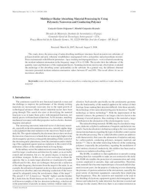 Pdf Multilayer Radar Absorbing Material Processing By Using Polymeric Nonwoven And Conducting