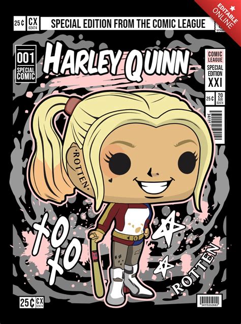 Harley Quinn Cartoon Character Magazine Cover Design Template Free