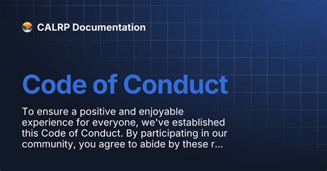 Code Of Conduct Calrp Documentation